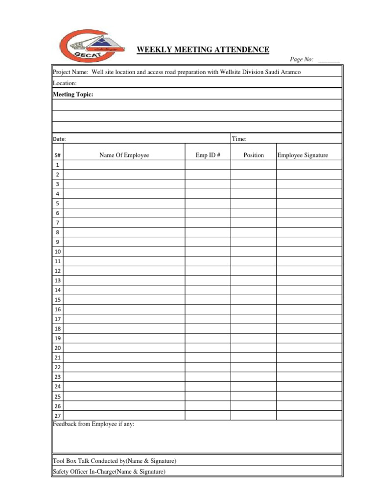 Weekly Meeting Attendance Record | PDF