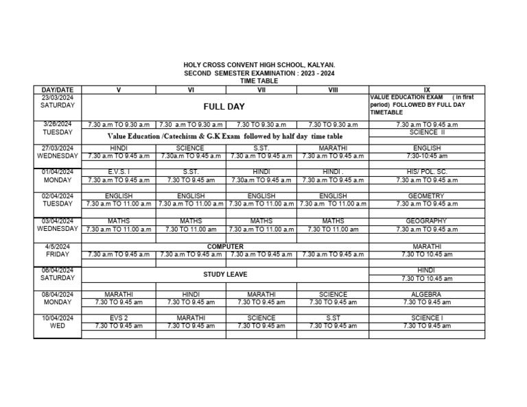Ii Sem Time-Table 2024 | PDF | Science