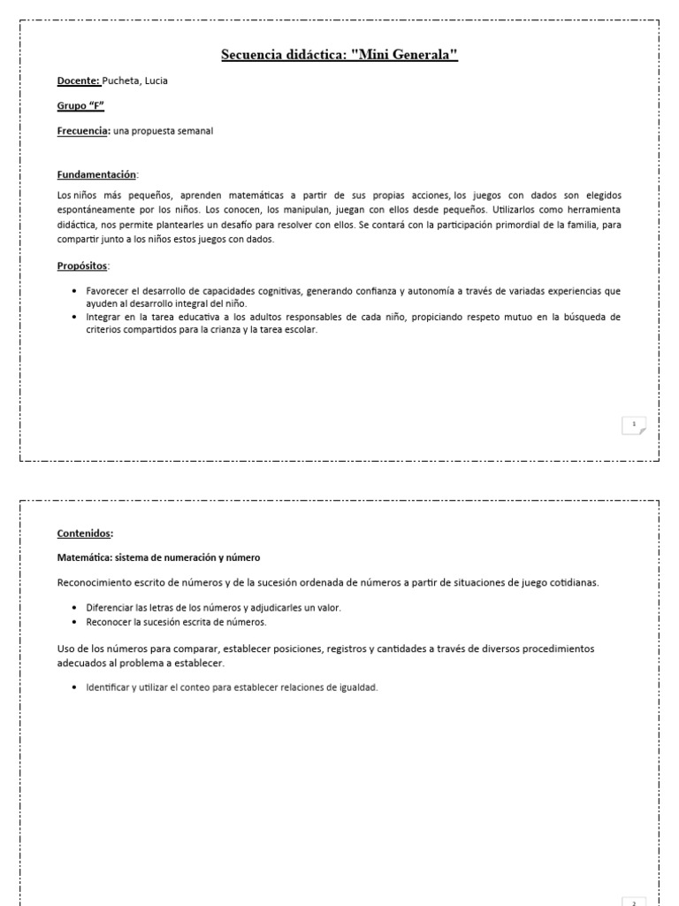Juego Didáctico: Mini Generala Matemática | PDF