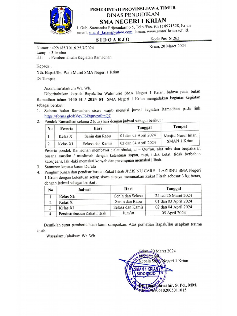 Surat Edaran Pondok Ramadhan Dan Zakat | PDF