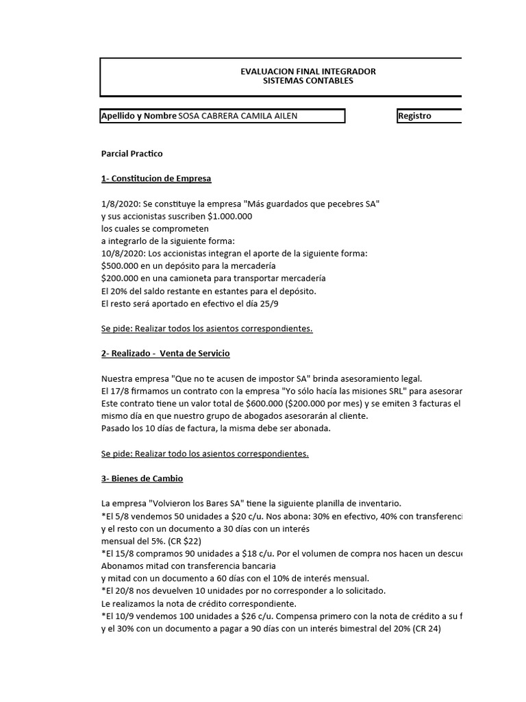 Primer Parcial Teorico Practico | PDF | Cheque | Tarjeta de débito