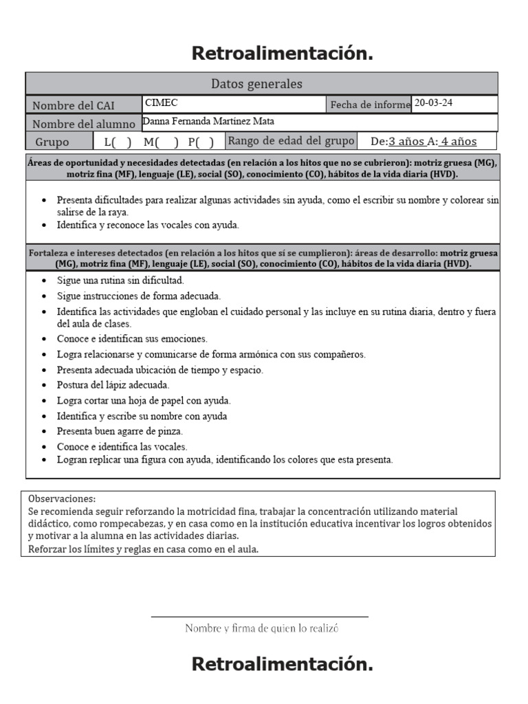 Formato de Retroalimentación - Ec0335 | Descargar gratis PDF | Cognición