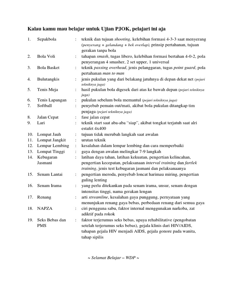 Kisi-Kisi USEK PJOK | PDF