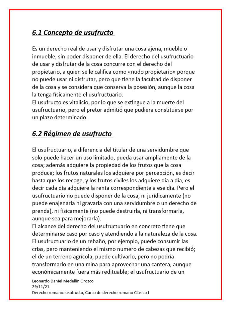 Usufructo en Derecho Romano | PDF | Propiedad | Ley común