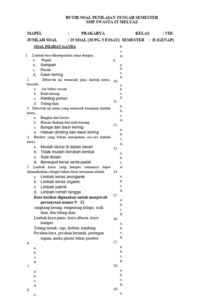 Format Soal Pts SMP Semester Genap | PDF