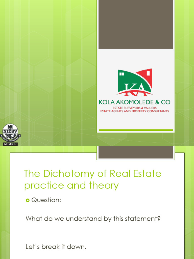The Dichotomy of Real Estate Practice and Theory | PDF | Real Estate ...