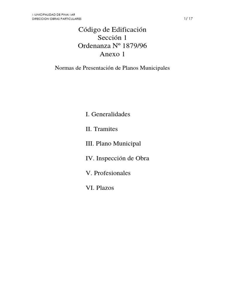 Código de Edificación Sección 1 Ordenanza #1879/96 Anexo 1 | PDF | Propiedad | Visa de viaje