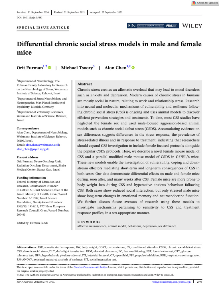 Modelos Diferenciales de Estrés Social Crónico en Machos y Hembras ...