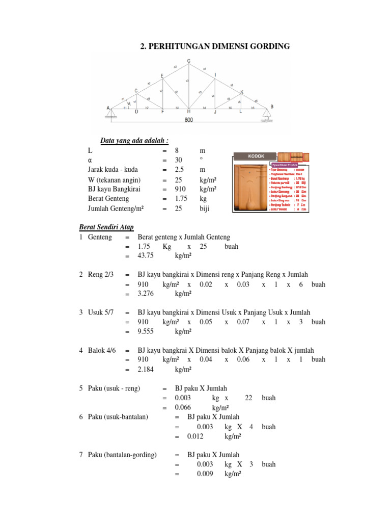 Perhitungan Dimensi Gording | PDF