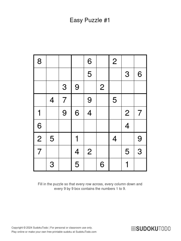 9x9 Easy Sudokutodo | PDF
