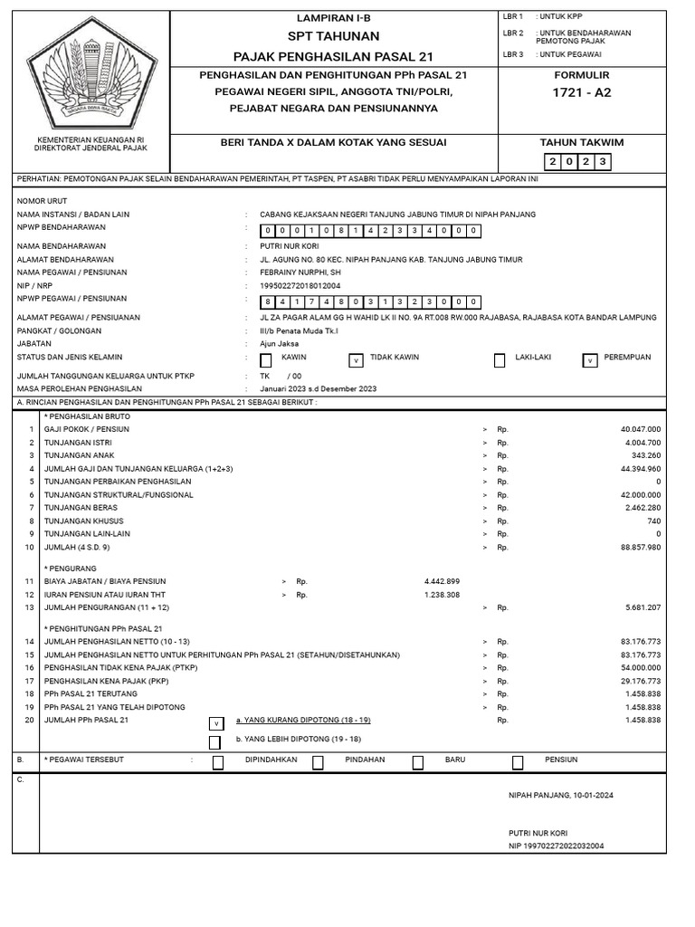 Formulir PPh 21 Pegawai 2023 | PDF