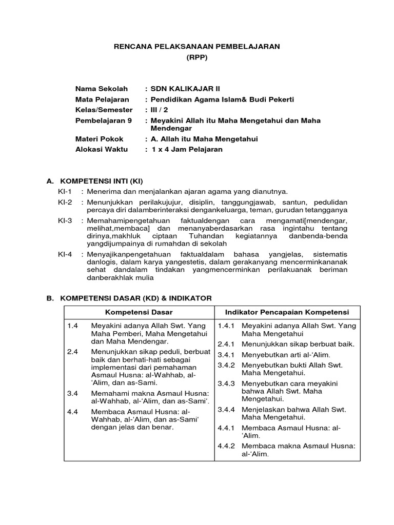 Rencana Pelaksanaan Pembelajaran | PDF