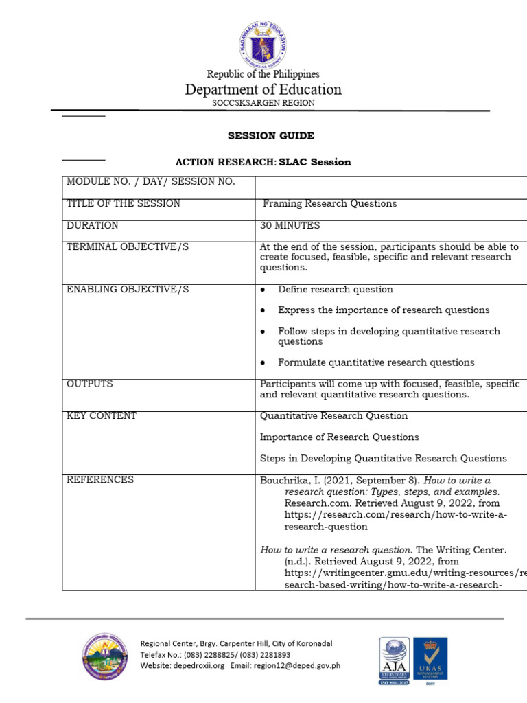 Session Guide 2 - Quantitative Research Research Questions | PDF