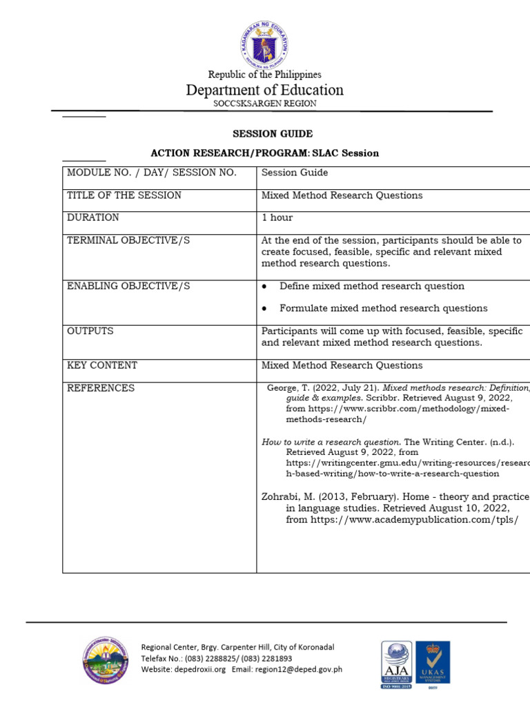 Session Guide 3-Mixed Method Research Questions | PDF | Qualitative ...