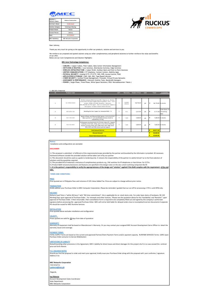 Ruckus - Helenar Construction - Undisclosed - 0318'24 - 1 | PDF ...