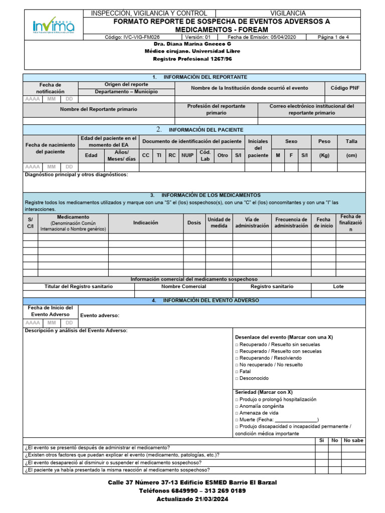 Reporte Farmacovigilancia RAM | PDF