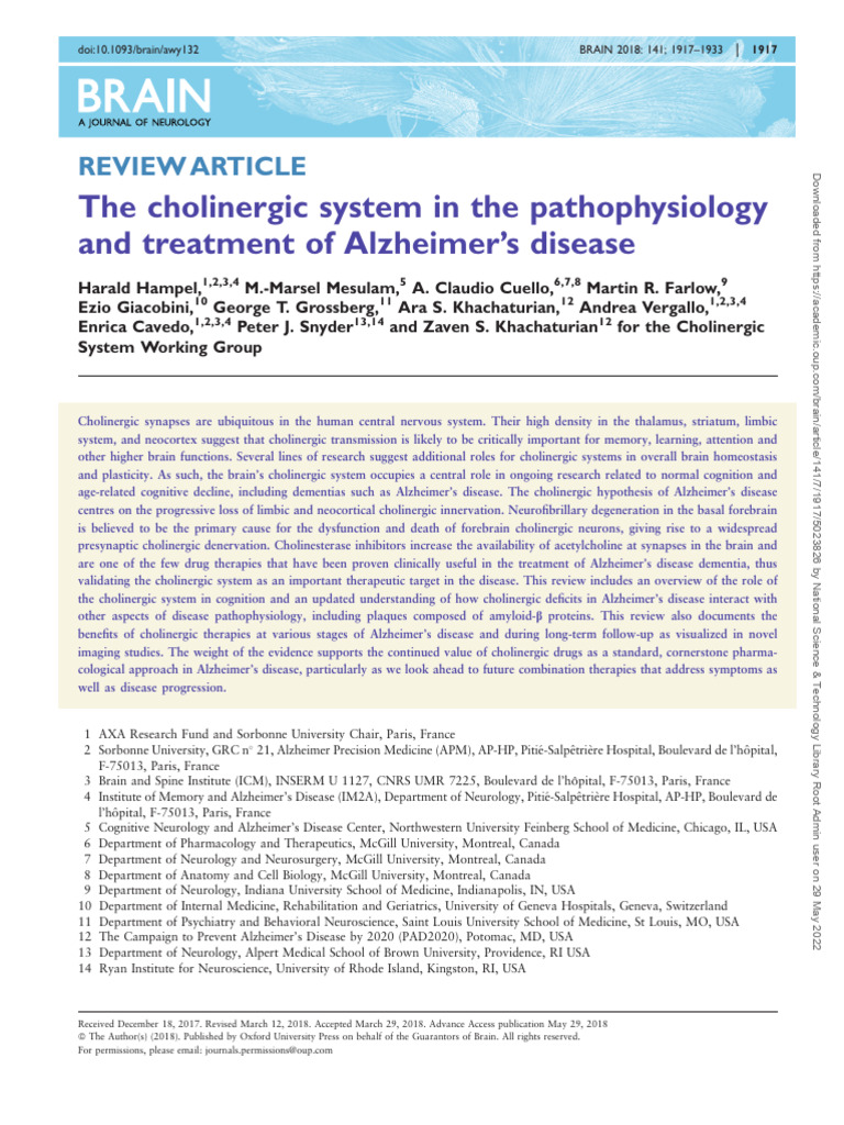 The Cholinergic System in The Pathophysiology and Treatment of ...