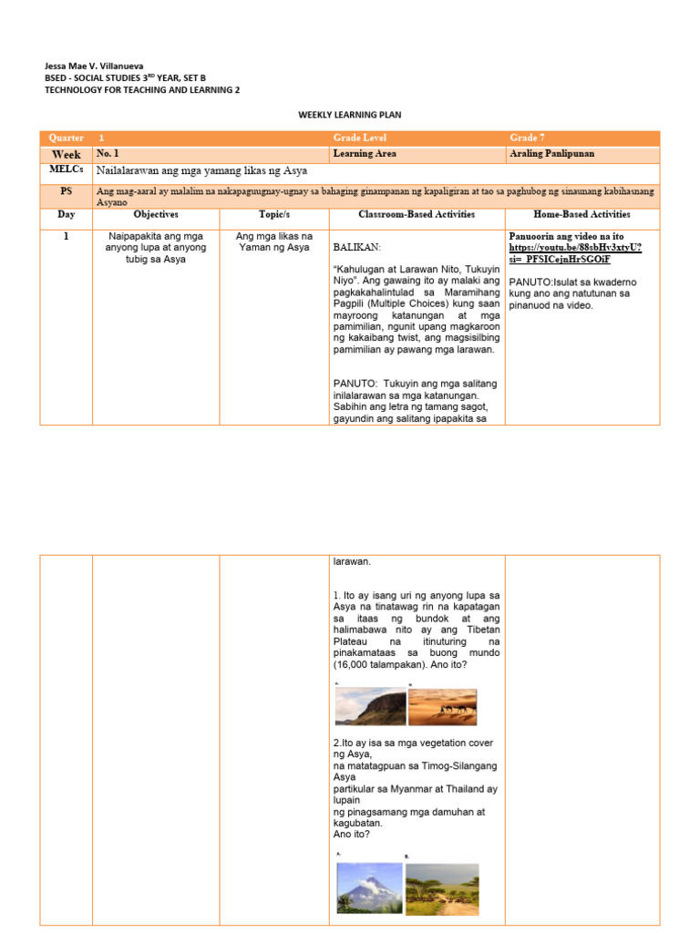 Weekly Learning Plan | PDF