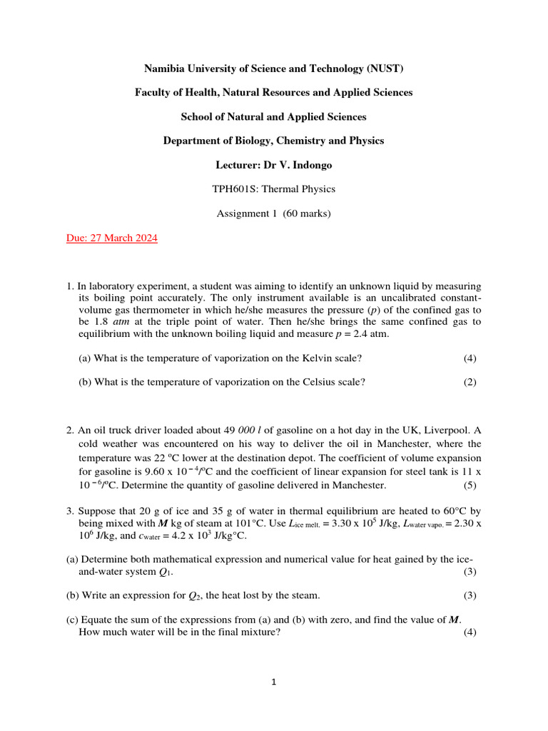 TPH601S_ASSIGNMENT 1 | PDF | Gases | Thermal Expansion