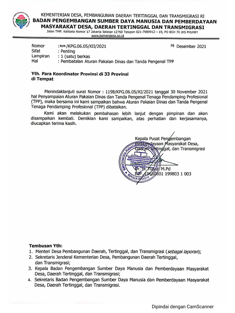 Surat Pembatalan Seragam TPP | PDF