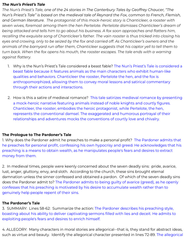 The Pardoner's Tale and The Nun's Priest's Tale | PDF | Seven Deadly Sins