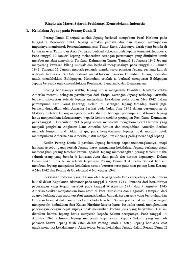 Ringkasan Materi Sejarah Proklamasi Kemerdekaan Indonesia | PDF