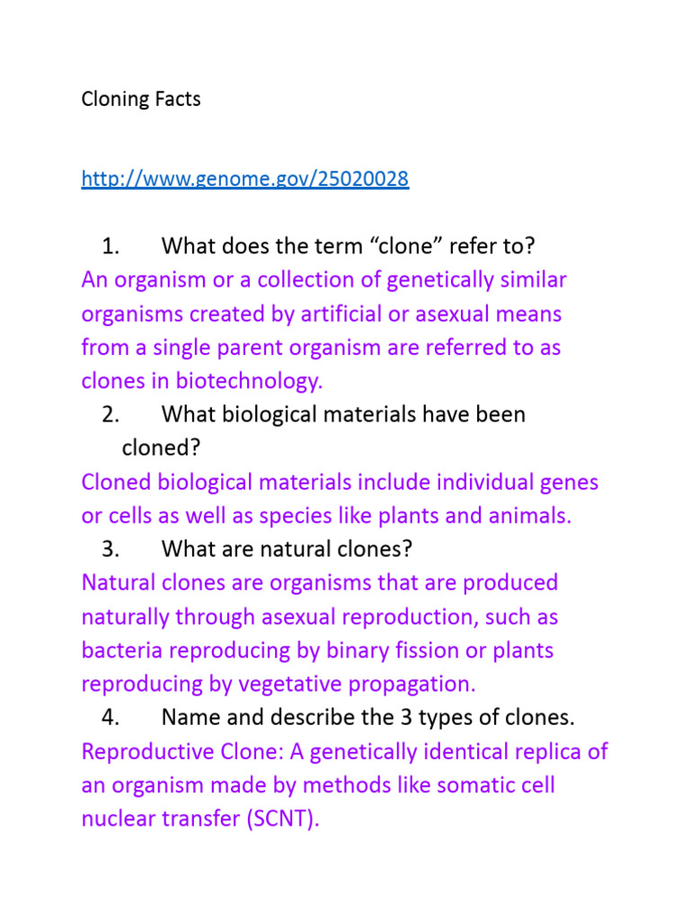 Cloning Facts | PDF | Cloning | Genetics