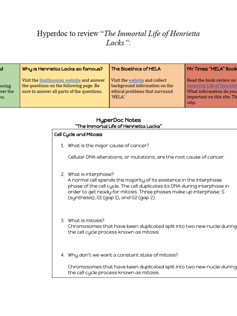 Henrietta Lacks Hyperdoc | PDF | Mitosis | He La