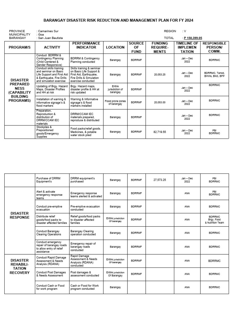 BDRRMP 2024 | PDF | Hazards | Natural Disasters