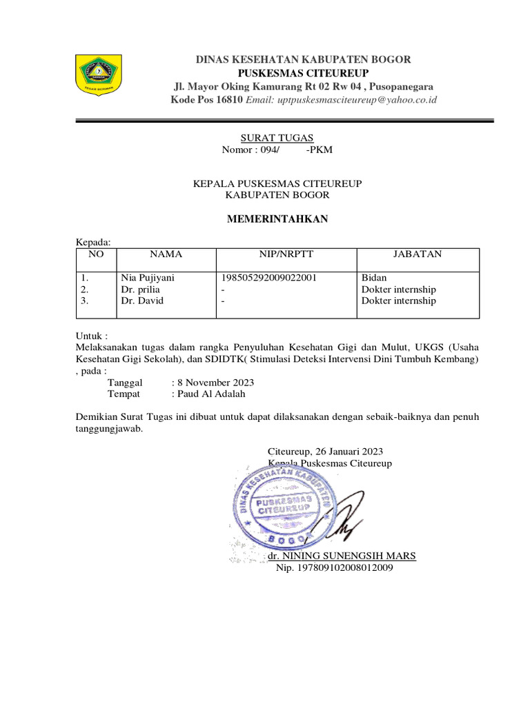 Surat Tugas Sdidtk Paud Al Adalah | PDF