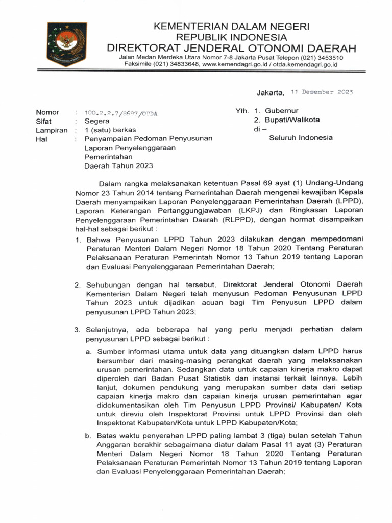 Pedoman Umum Penyusunan LPPD Tahun 2023 (Penting) | PDF