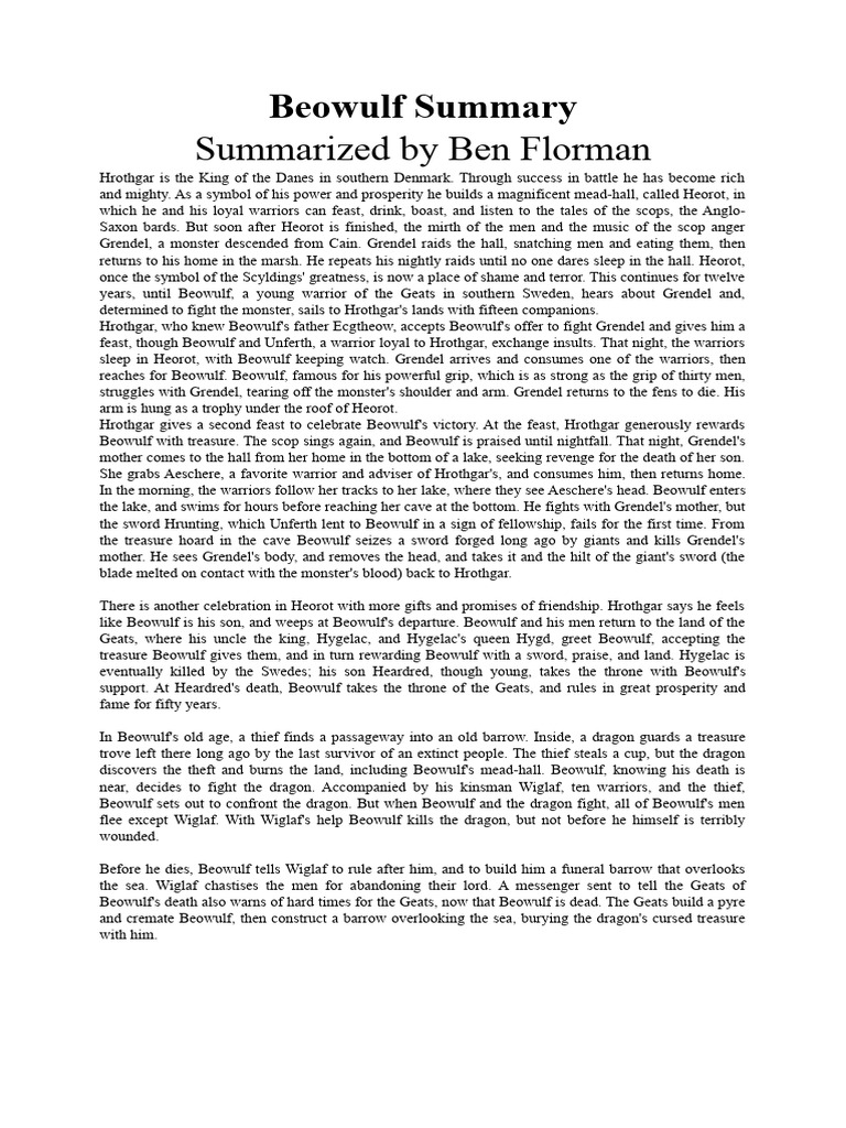 Beowulf Summary | PDF | History | Religion & Spirituality
