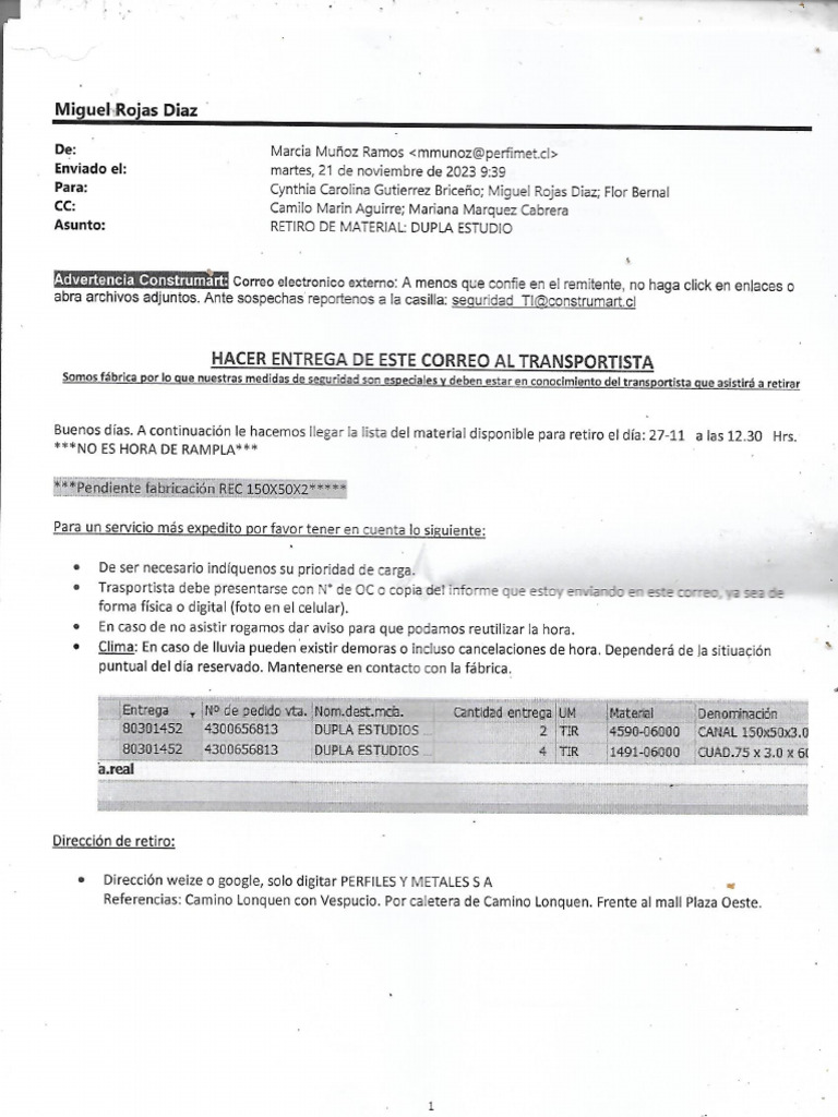 Retiro de Materiales | PDF