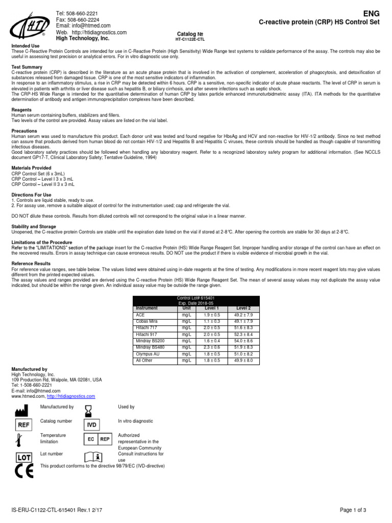 C-Reactive Protein (CRP) HS Control Set | PDF