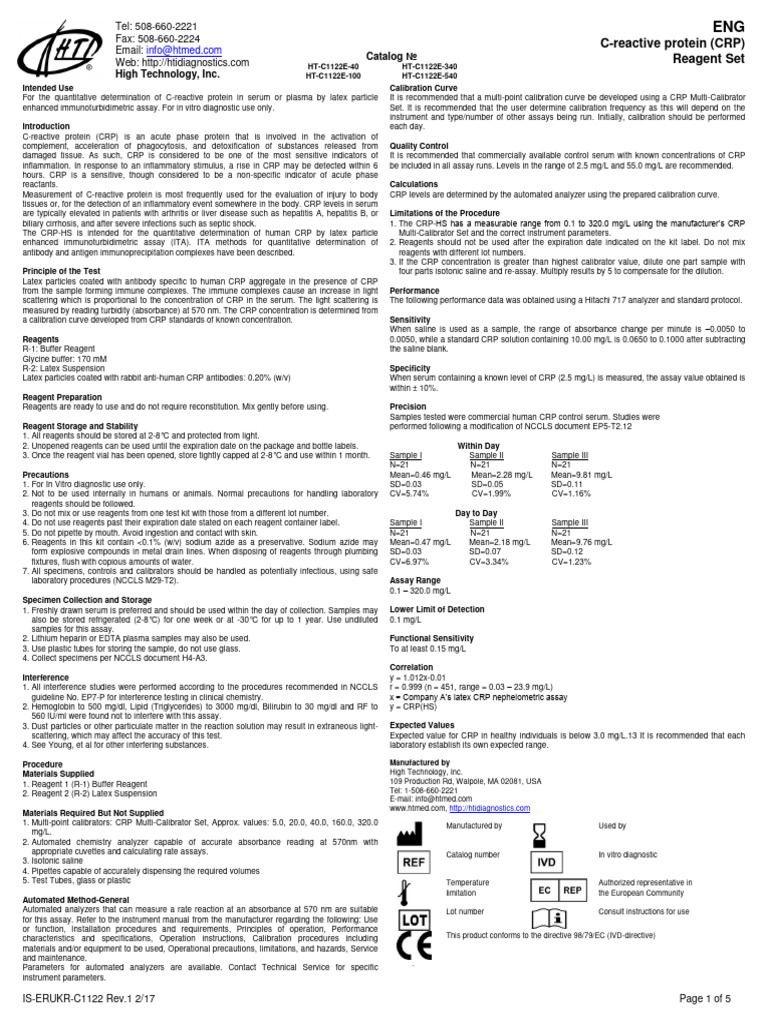 C-Reactive Protein Reagent Set Guide | PDF