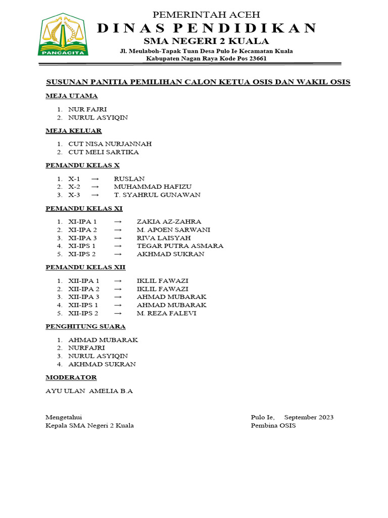 Susunan Panitia Pemilihan Calon Ketua Osis Dan Wakil Osis | PDF Susunan Panitia Pemilihan Calon Ketua Osis Dan Wakil Osis | PDF