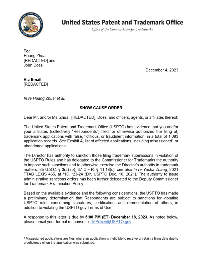 Show Cause Order - in Re Huang Zhuai Et Al 2 | PDF | United States ...