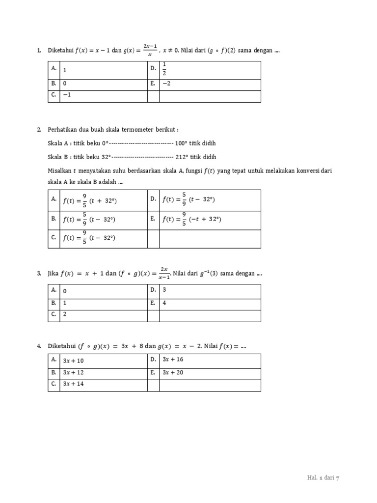 Soal PAT Math Wajib - BPI | PDF