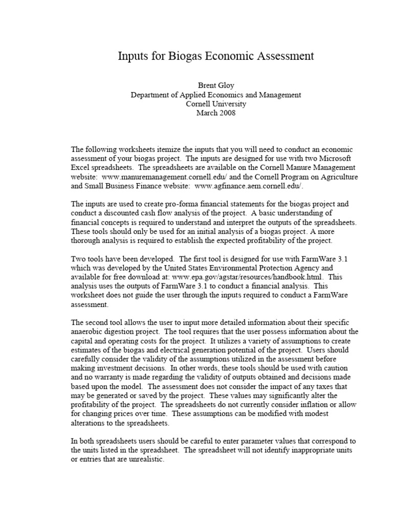 Des Biogas Economic Assessment Tool 1 | PDF | Biogas | Free Cash Flow