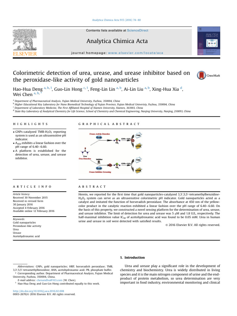Colorimetric Detection of Urea, Urease, and Urease Inhibitor Based On ...