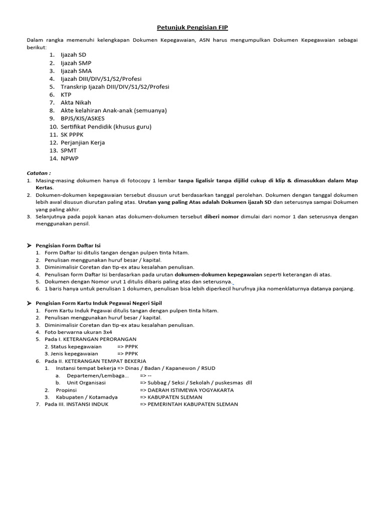 Petunjuk Fip PPPK | PDF