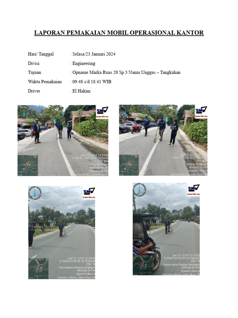 Laporan Pemakaian Mobil Operasional Kantor | PDF