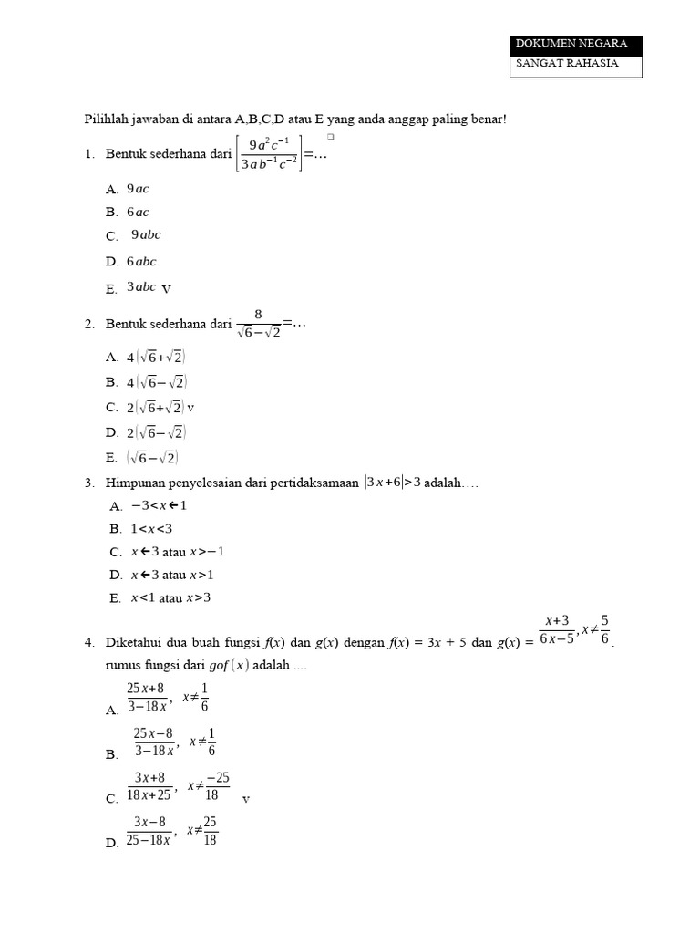 Soal Usp MTK Wajib 2022 | PDF