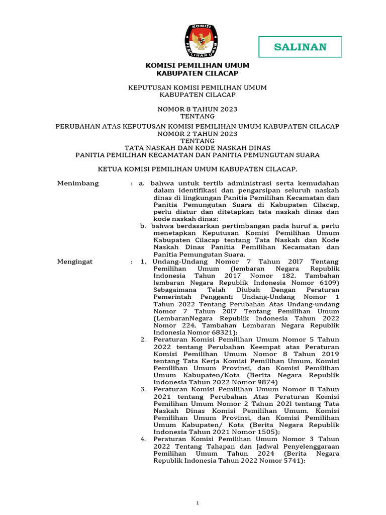 SK No 8 Pedoman Teknis Tata Naskah Dinas PPK Dan Pps-Salinan | PDF