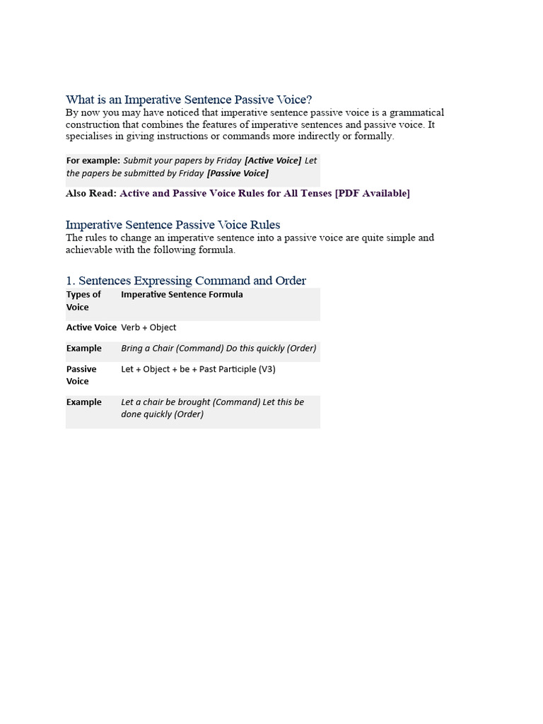 Imperative Active Passive Voice | PDF