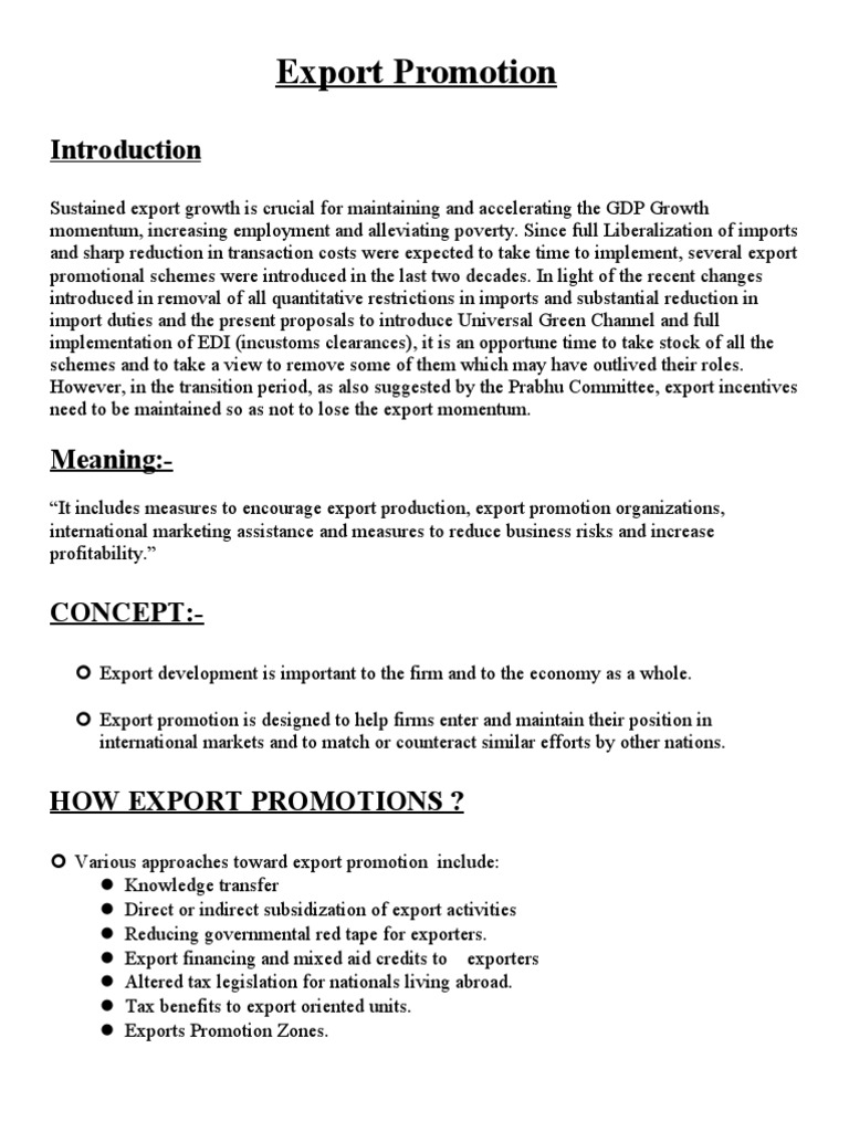 Export Promotion+TERM PAPAER | PDF | Exports | Trade