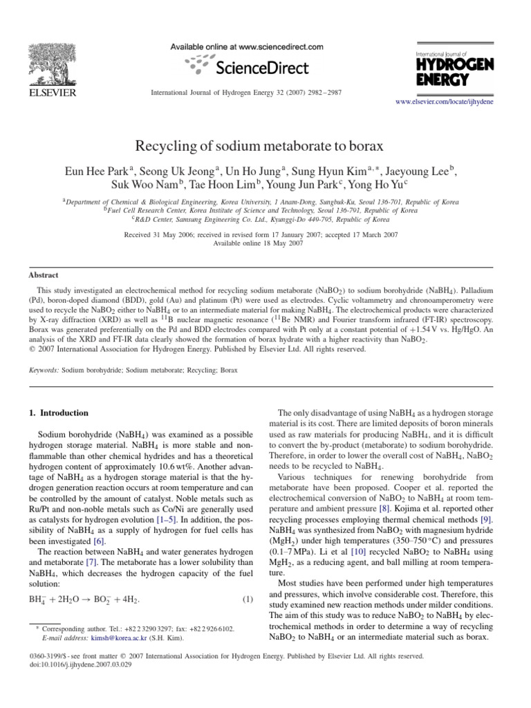 Recycling of Sodium Metaborate To Borax | PDF | Electrochemistry | Hydrogen
