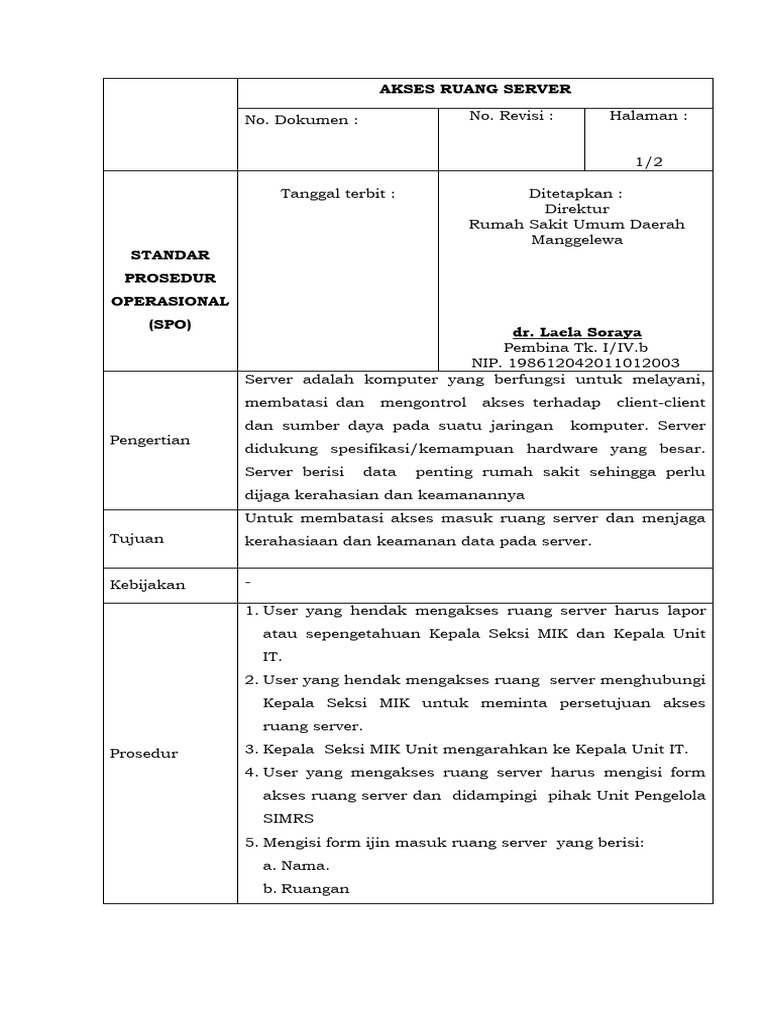 Sop Terbaru Akses Ruang Server | PDF