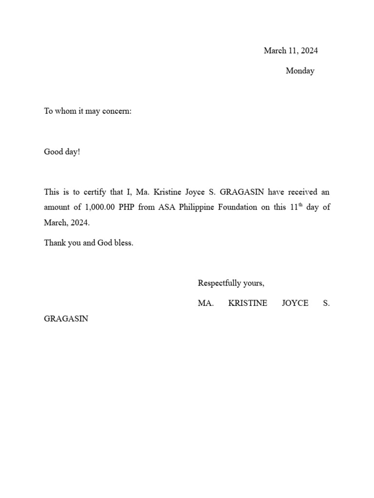 Letter of Acknowledgement | PDF | Wellness