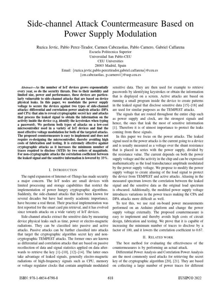 Side-Channel Attack Countermeasure Based On Power Supply Modulation | PDF | Electrical ...